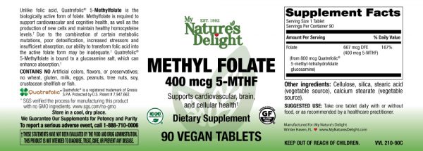 Methyl Folate 400 mcg 5-MTHF - 90 Vegan Tabs - My Natures Delight