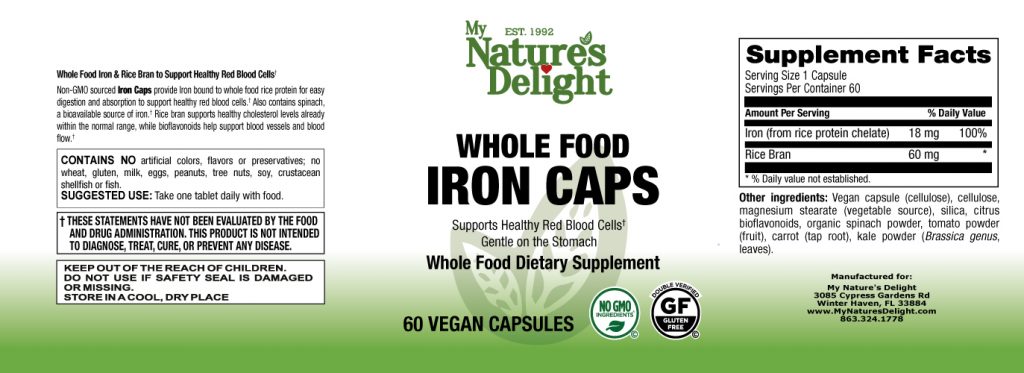 Iron Caps - Whole Food Essentials - 60 Vegan Caps - My Natures Delight