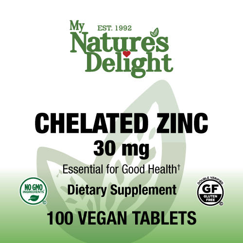 Chelated Zinc 30 mg - 100 Vegan Tabs - My Natures Delight